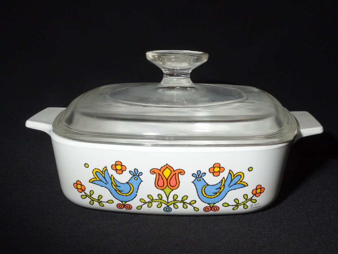 CORNING WARE Country Festival Blue Friendship A1B Casserole Pyrex Glass ...