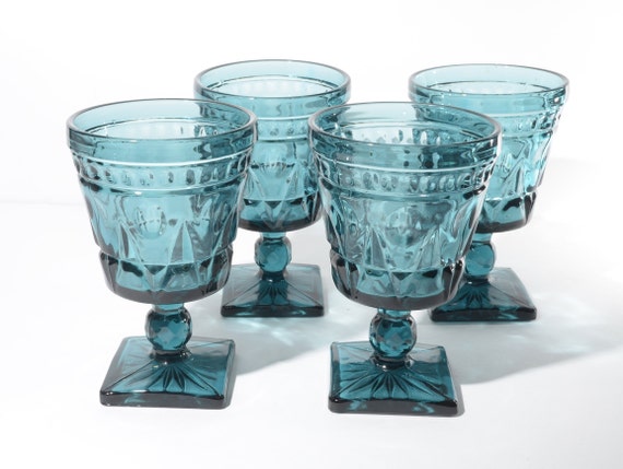Set of 4 Indiana Glass Blue Glass Goblet 5 1/2 Water - Etsy