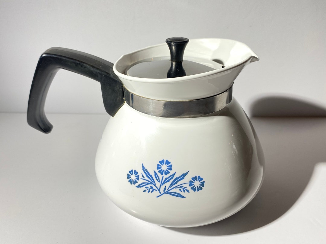 CORNING WARE Blue Cornflower Teapot 6 Cup Tea Coffee Pot With Metal Lid ...