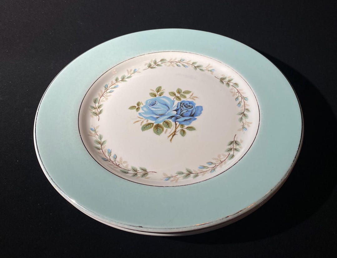 Barratts Plate 7 Inches Blue Roses Turquoise Band Delphatic White ...
