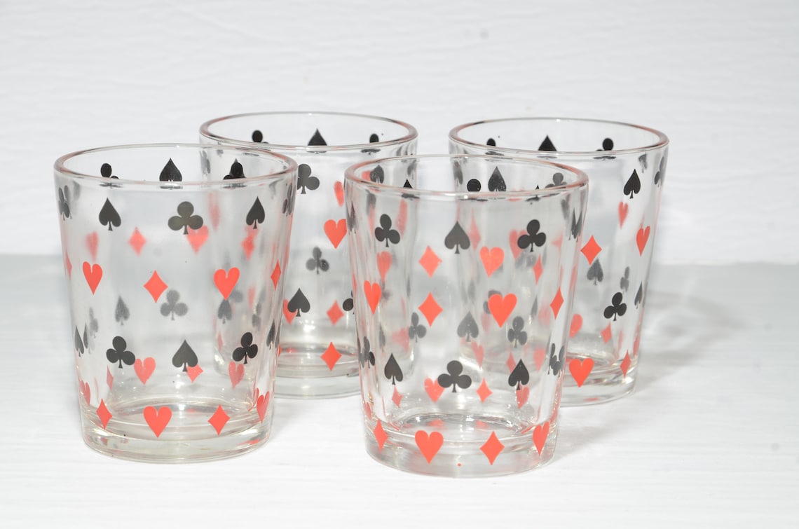 Set of 4 Mustard Glass Vintage Playing Card Glass Retro Glass - Etsy