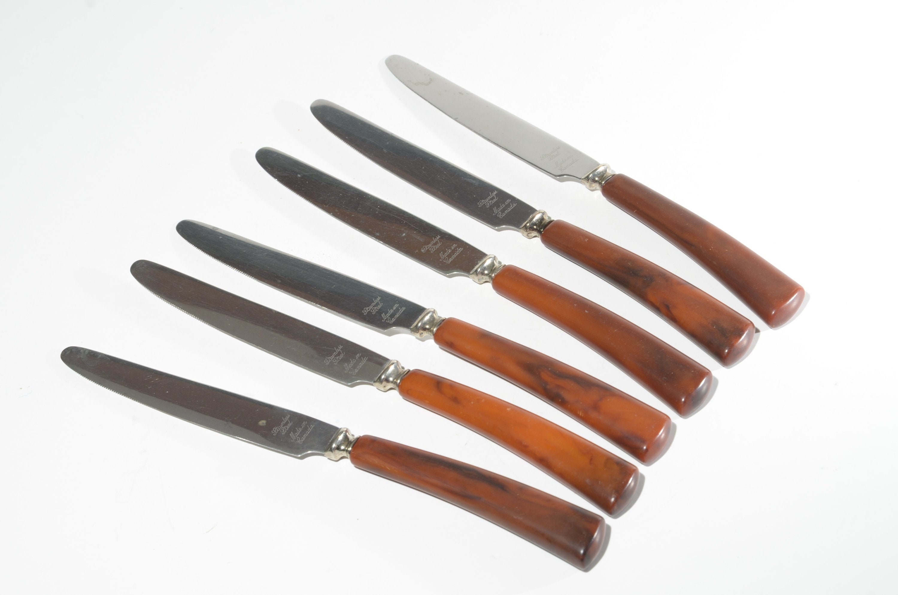 Set of 7 VINTAGE BAKELITE KNIVES Pink Stainless steel Mid Century Home ...
