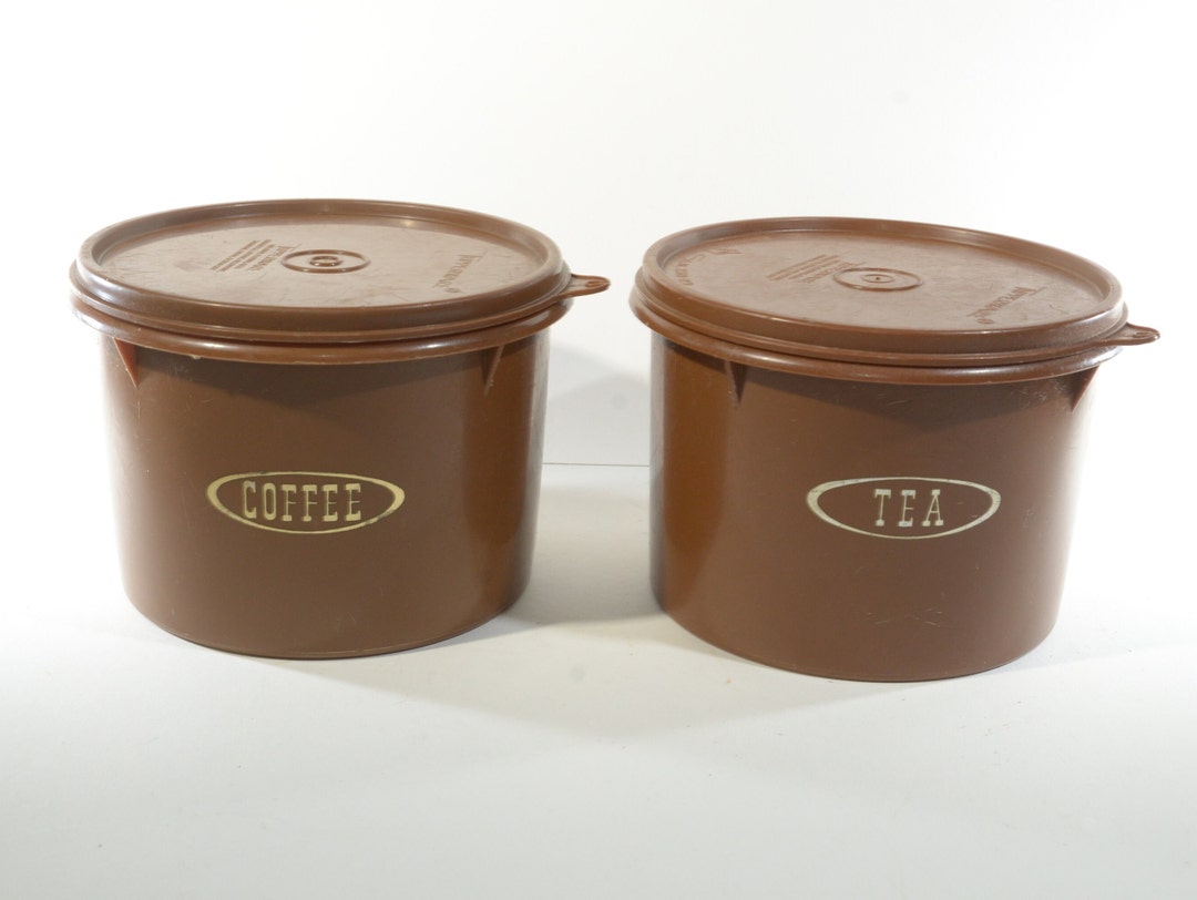 Vintage TUPPERWARE Brown Round Container Canister 263 Coffee Tea Gold ...