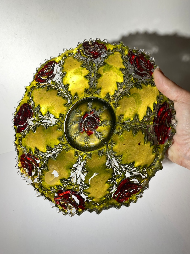 Vintage Victorian Goofus Glass Console Dish Footed Plate Shabby Red ...