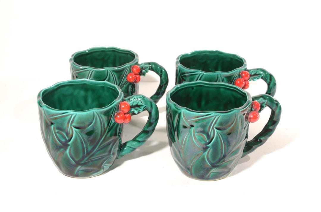 Set of 4 Vintage Majolica ESD Cup Mug Teacup Japan Handpainted Relief ...
