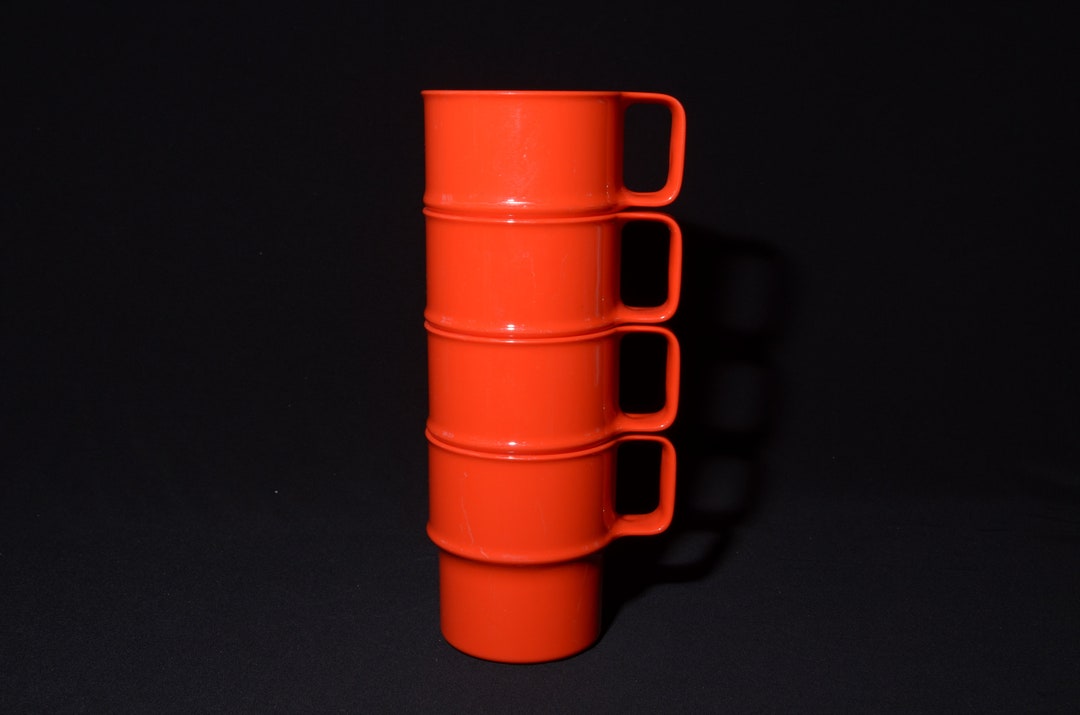 Rosti Mepal Set for 4 Coffee Cup Mugs Orange Red Vintage Melmac GRALOC ...