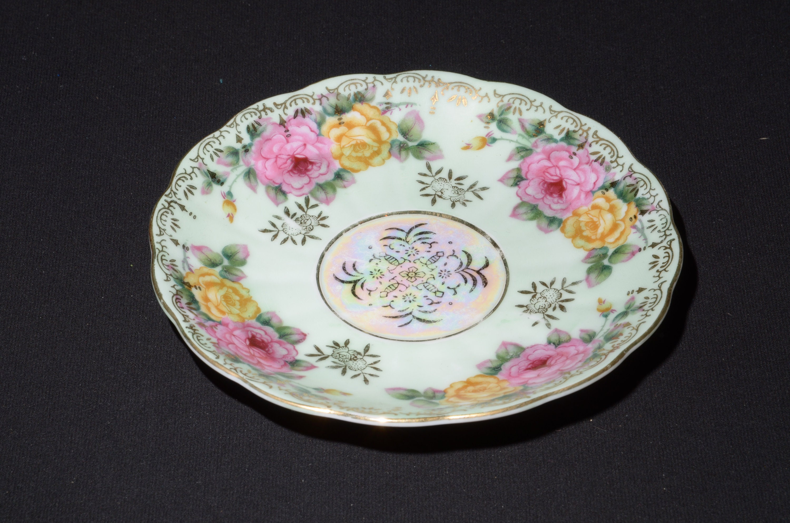 CASTLE Japan Hand Painted Bone China Green White Footed Teacup and ...