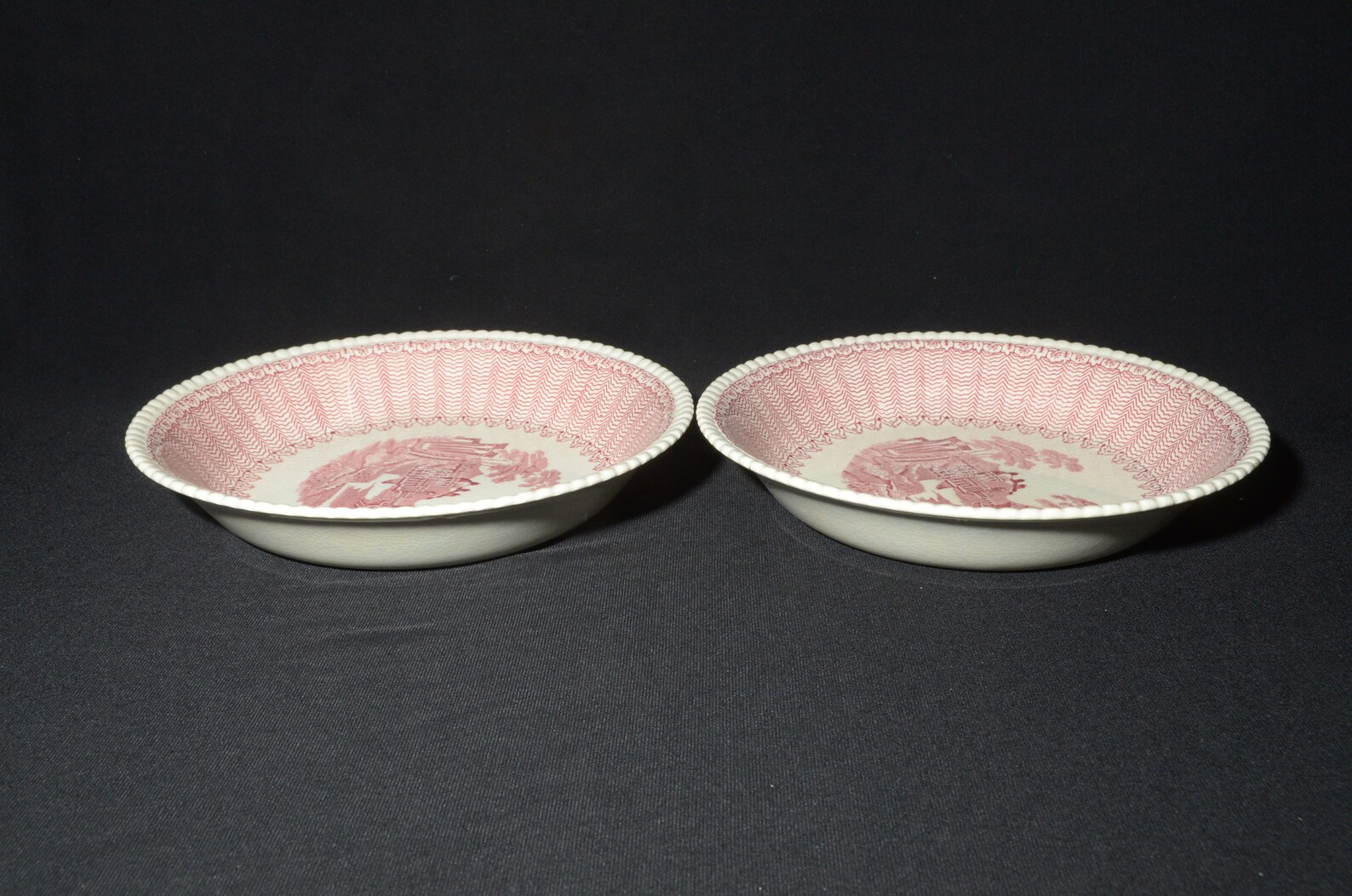 Set of 2 Soho Pottery Red Pink Transferware Coupe Soup Bowl 7 3/4 ...