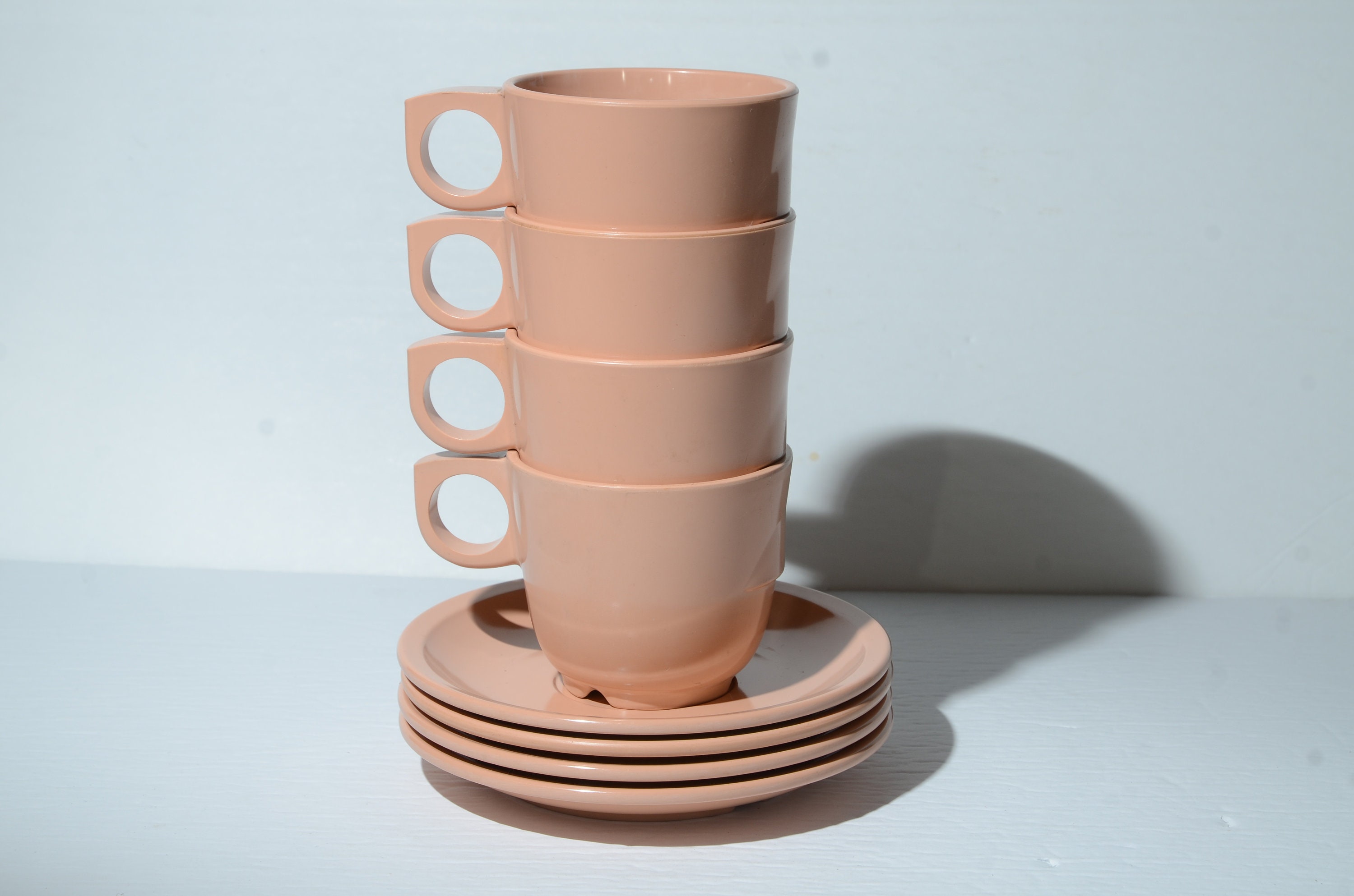 Vintage MELMAC Old Pink Nesting Mug 305 GPL Plastomer Set of 4 Hard ...