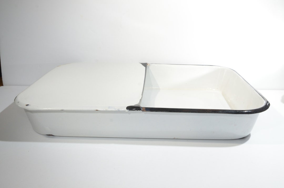 Vintage Rectangular White Enamel Hospital Bedpan With Black Trim ...