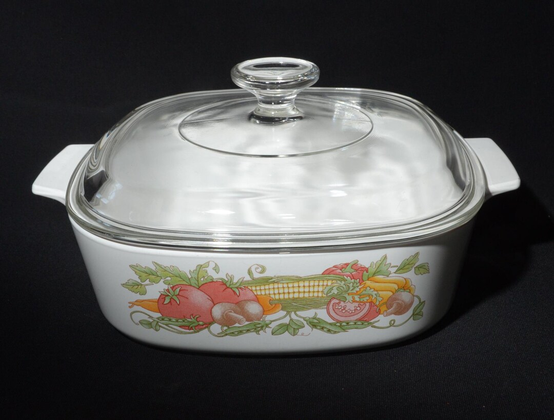 CORNING WARE 2 Qt Vintage Garden Vegetables Casserole Dish Glass Lid ...