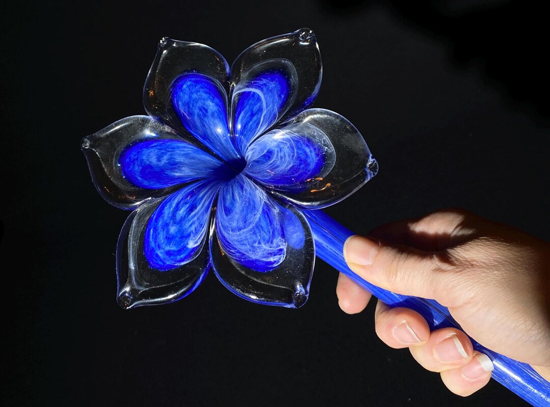Large Glass Flower With Long Straight Stem Vintage Art Glass 20 Inches ...