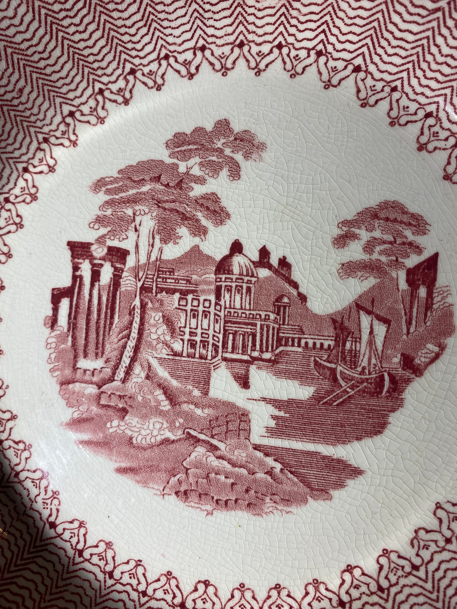 Set of 2 Soho Pottery Red Pink Transferware Coupe Soup Bowl 7 3/4 ...