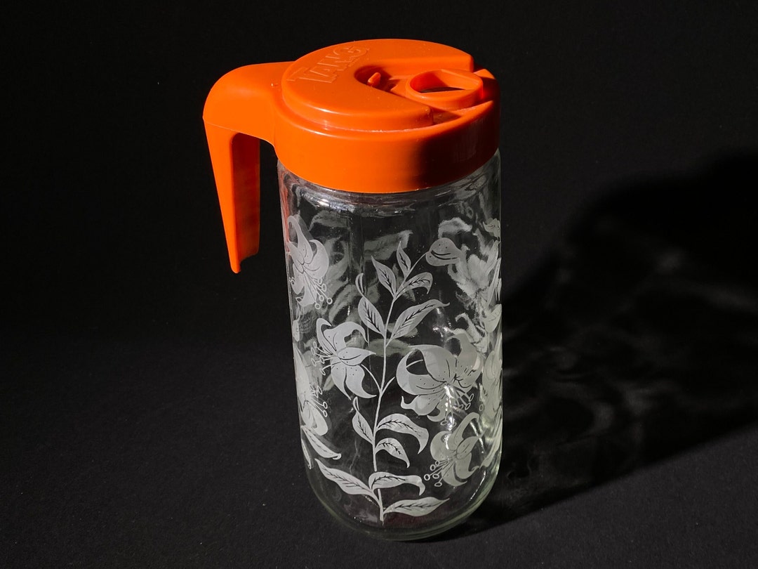 Vintage Tang Juice Pitcher Carafe Glass Orange Lid Floral Design by ...