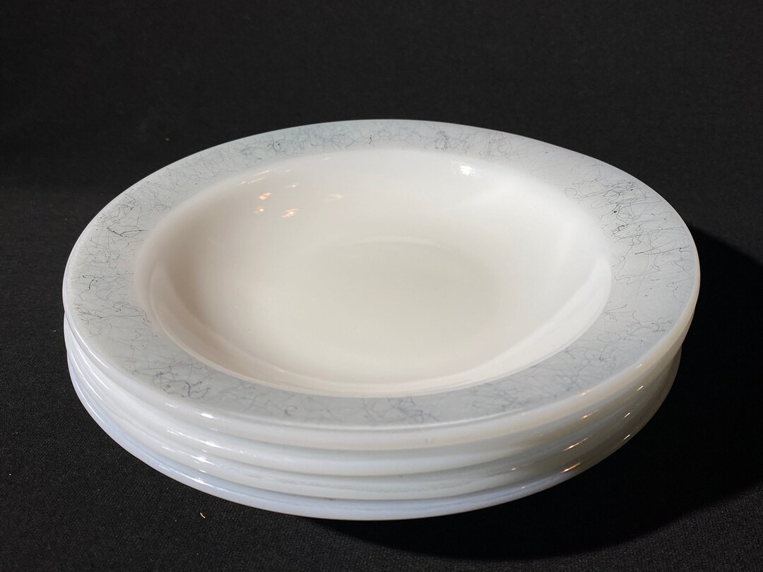 Set of 4 FEDERAL GLASS Gray Iridescent Drizzle FEG2 Deep Plate Bowl 8 ...