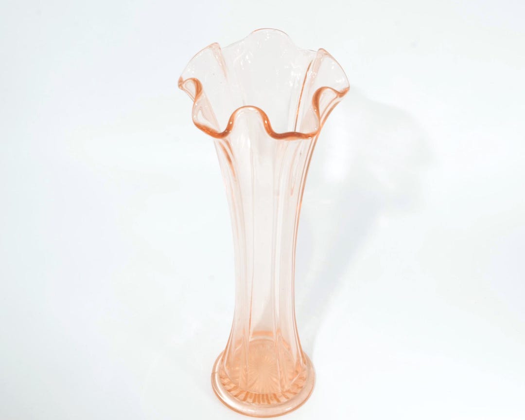 Glass Vase Pink Depression Glass 6 Sided Vase 10 Inches Tall Tower ...