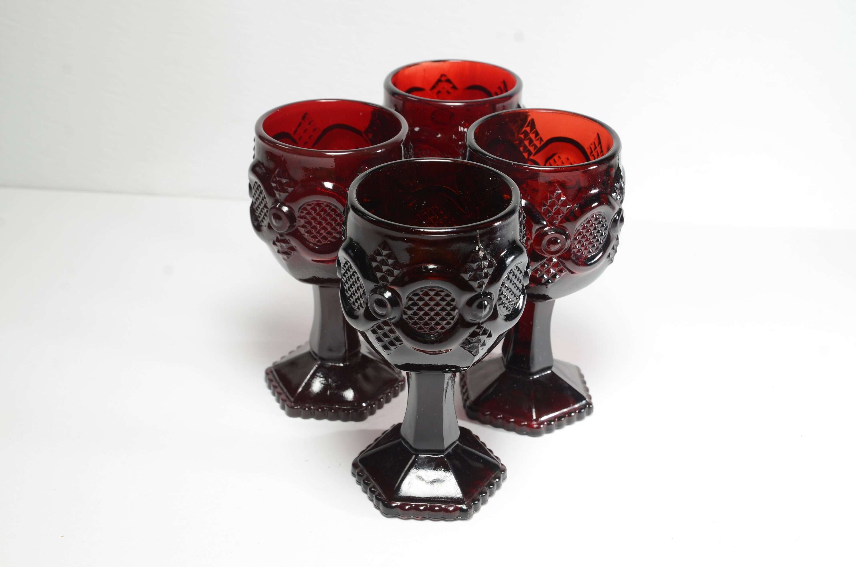 AVON Cape Cod Ruby Red Set of 4 Wine Goblet Footed | Etsy