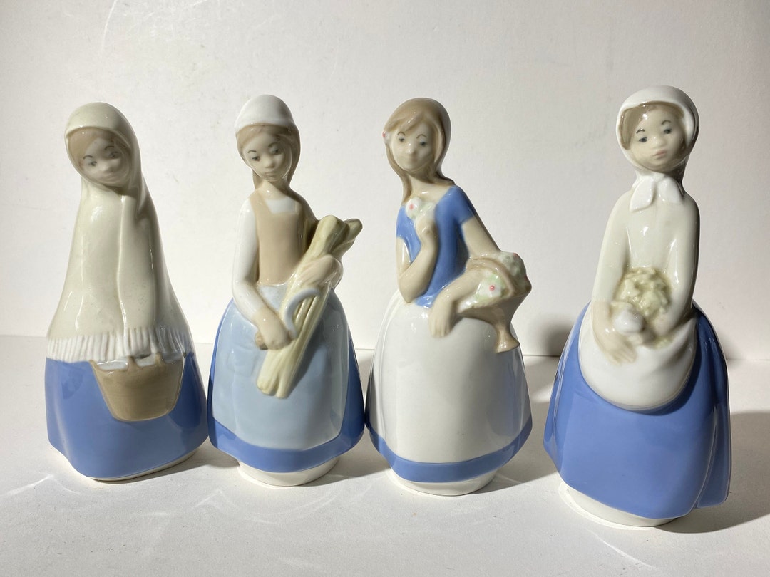 Vintage REX Valencia Maid Figurine Set Porcelain Handmade 6 Inches Blue ...