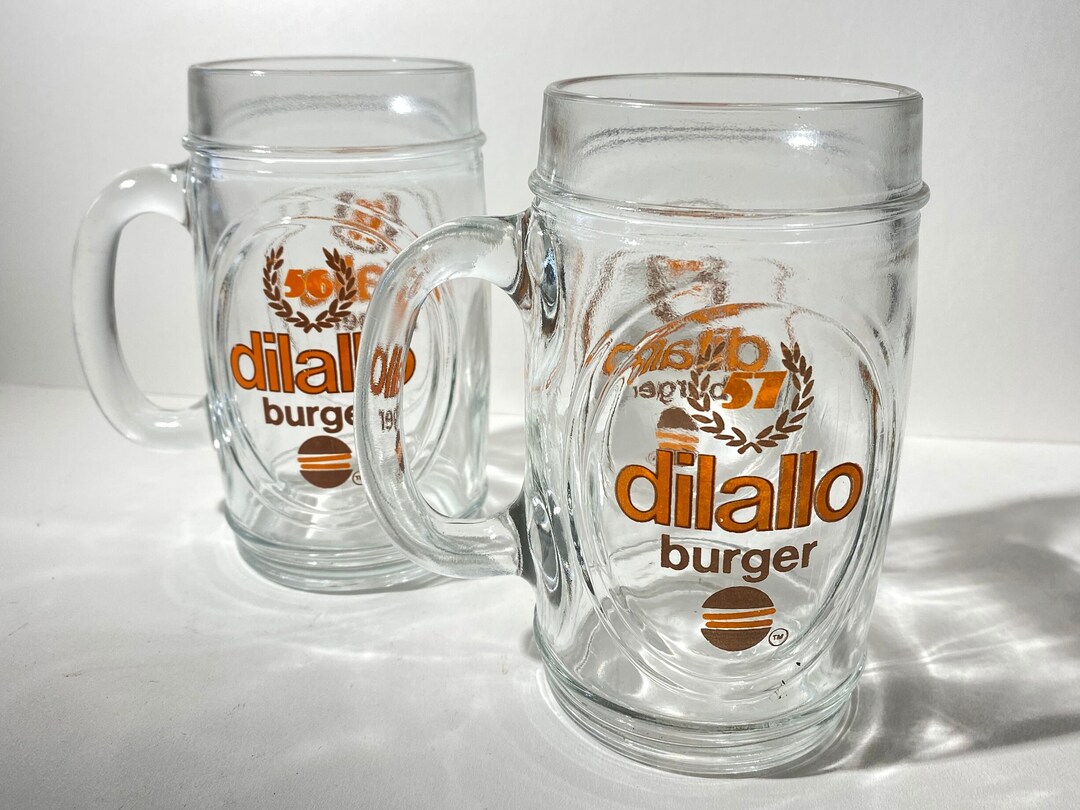 Set of 2 Vintage Advertising Dilallo Restaurant Burger Glass Mug Clear ...