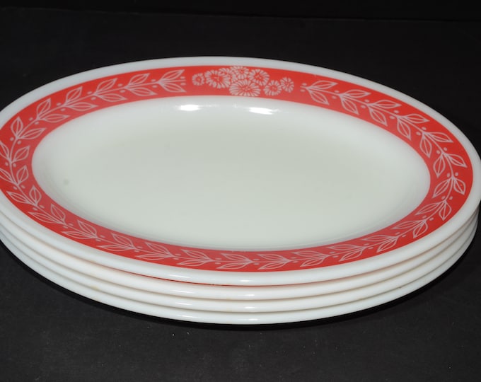 PYREX Set of 4 Red Laurel Leaf Oval Plate Platter Vintage Pyrex 1960s ...