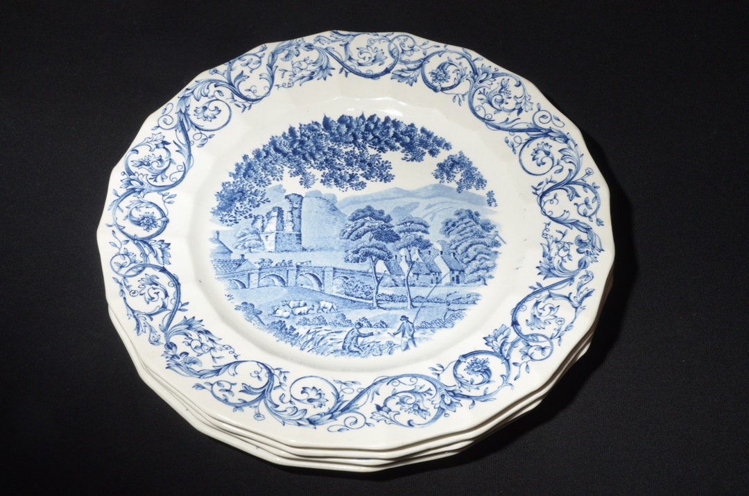 Set of 4 Lazy River Empire Porcelain Company Dinner Plate England Blue ...