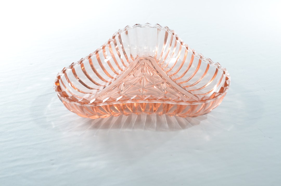 Vintage Pink Glass Small Triangle Dish Trinket Dish Candy Dish Saw ...