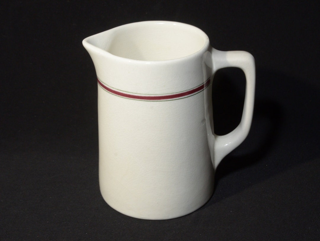 Vintage Pitcher Jug Made by Medalta White 5.5 Tall Red Green Stripe ...