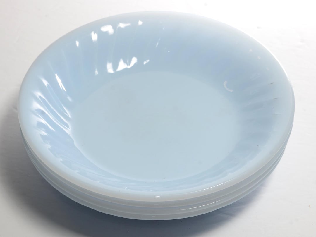 Set of 4 Blue FIRE KING Swirl Azurite 7 1/2 Inch Deep Plate Bowl Oven ...
