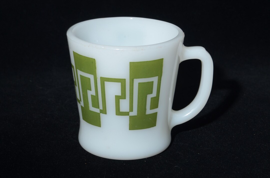 Rare Fire King Green Greek Key Coffee Mug Milk Glass D Handle in ...