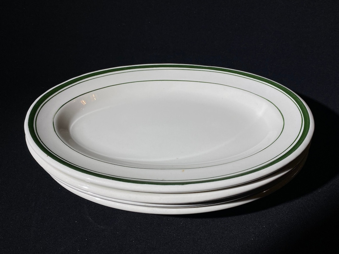 Set of 4 Grindley Hercules Oval Plate Green Stripe Band Vitrified ...