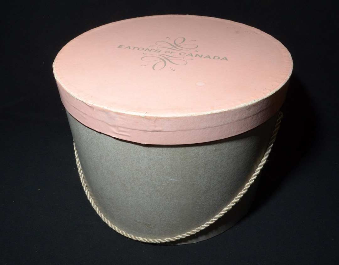 Vintage Eaton's of Canada Round Hat Box Cardboard Storage Box Montreal Pink Gray Rope Handle - Etsy