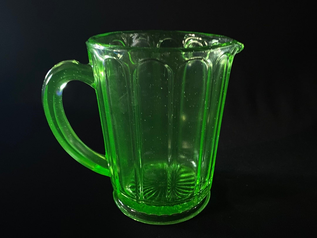 HAZEL ATLAS Green Depression Glass Ribbon Milk Jug Pitcher 5 Inches ...