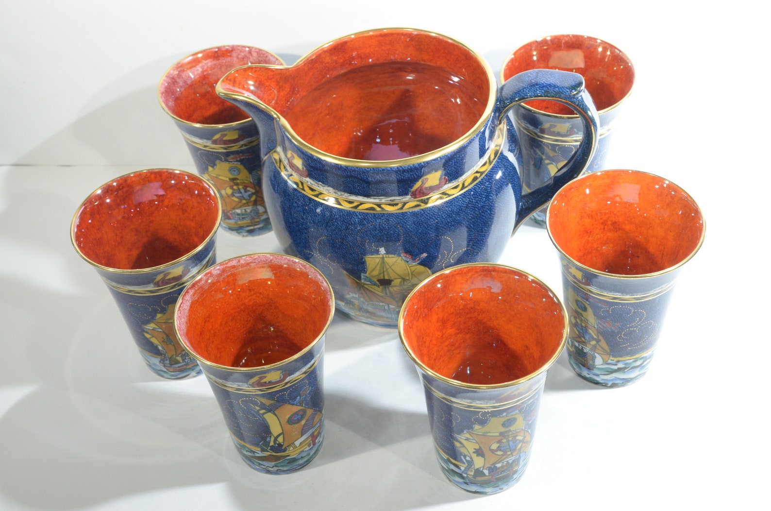 RARE Vintage Royal Winton Grimwades Tall Ship Pitcher and 6 Tumbler Set ...
