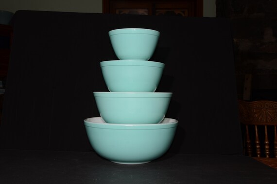 Complete Set Pyrex TURQUOISE Mixing Bowl Vintage Set of 4 - Etsy