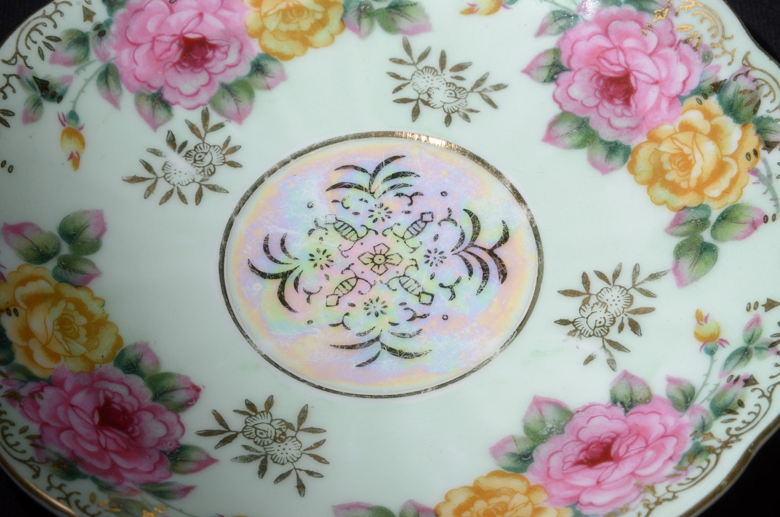 CASTLE Japan Hand Painted Bone China Green white Footed | Etsy