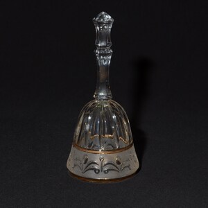 Tall Crystal Glass Bell Vintage Bell Gold Band Clear Glass Frosted Band ...