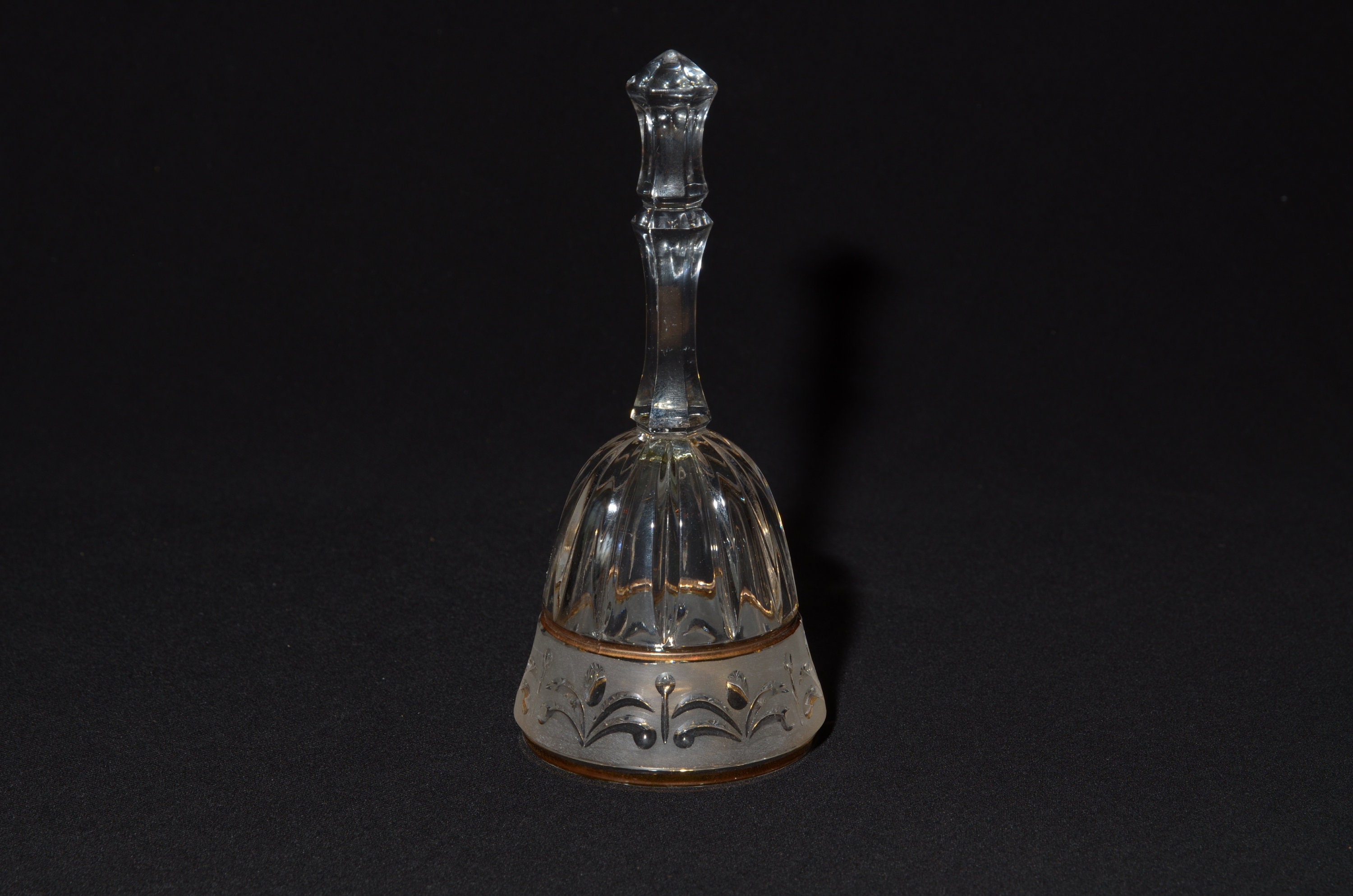 Tall Crystal Glass Bell Vintage Bell Gold Band Clear Glass Frosted Band ...