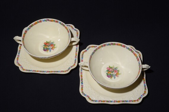 Set of 2 CROWN DUCAL Gainsborough Soup Cup and Saucer Soup Set of 2 CROWN DUCAL Gainsborough Soup Cup and Saucer Soup