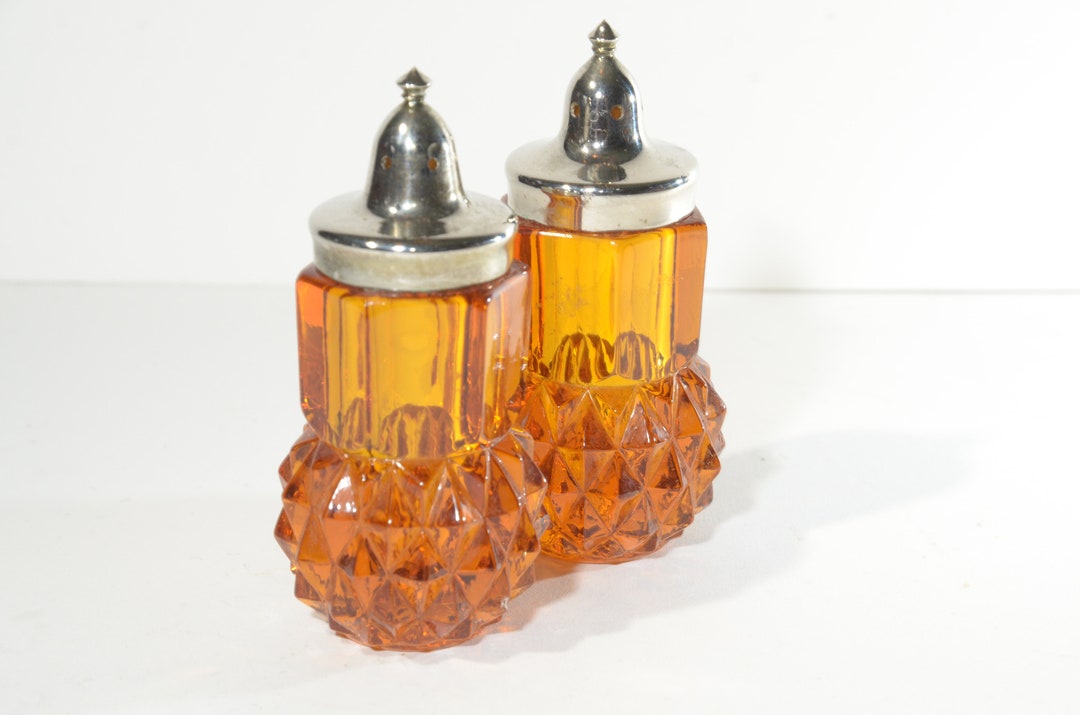 Vintage Amber Indiana Glass Diamond Point Salt and Pepper Shaker Set ...