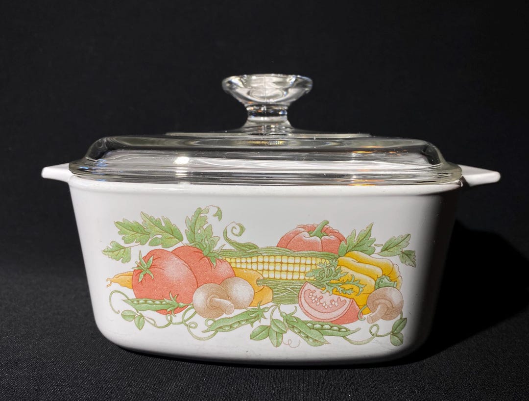 CORNING WARE Vintage Garden Vegetables A-1 1/2-B 1.5 Liter Casserole With Glass Lid Pyroceramic ...