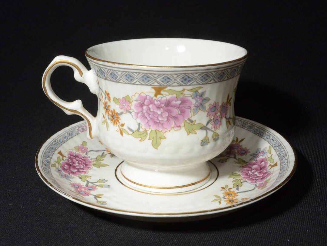 Hitkari Potteries Teacup and Saucer Bone China Floral Vintage Made in ...