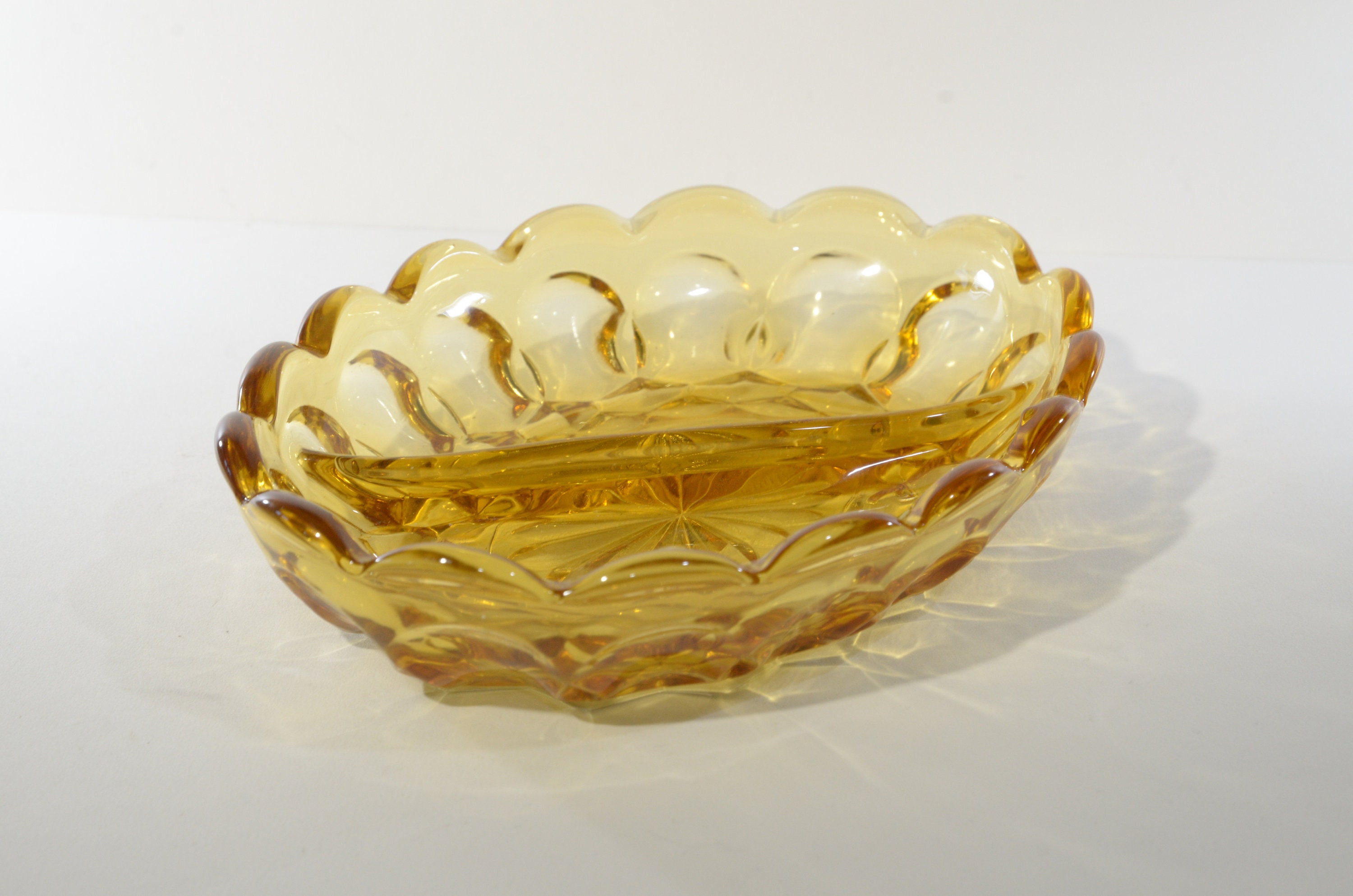 Anchor Hocking Fairfield Pattern Amber Glass Relish Dish Platter 2-part ...