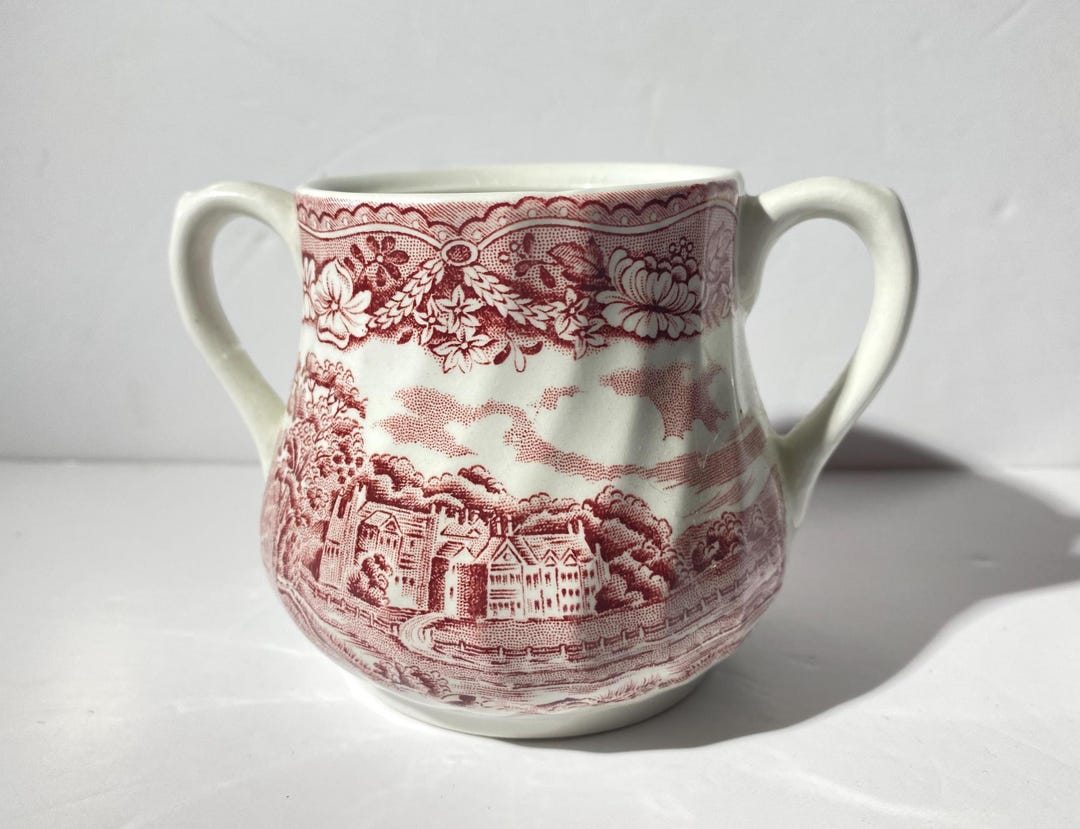 Vintage Old Castle by Barratts Sugar Bowl NO Lid England Red Pink ...