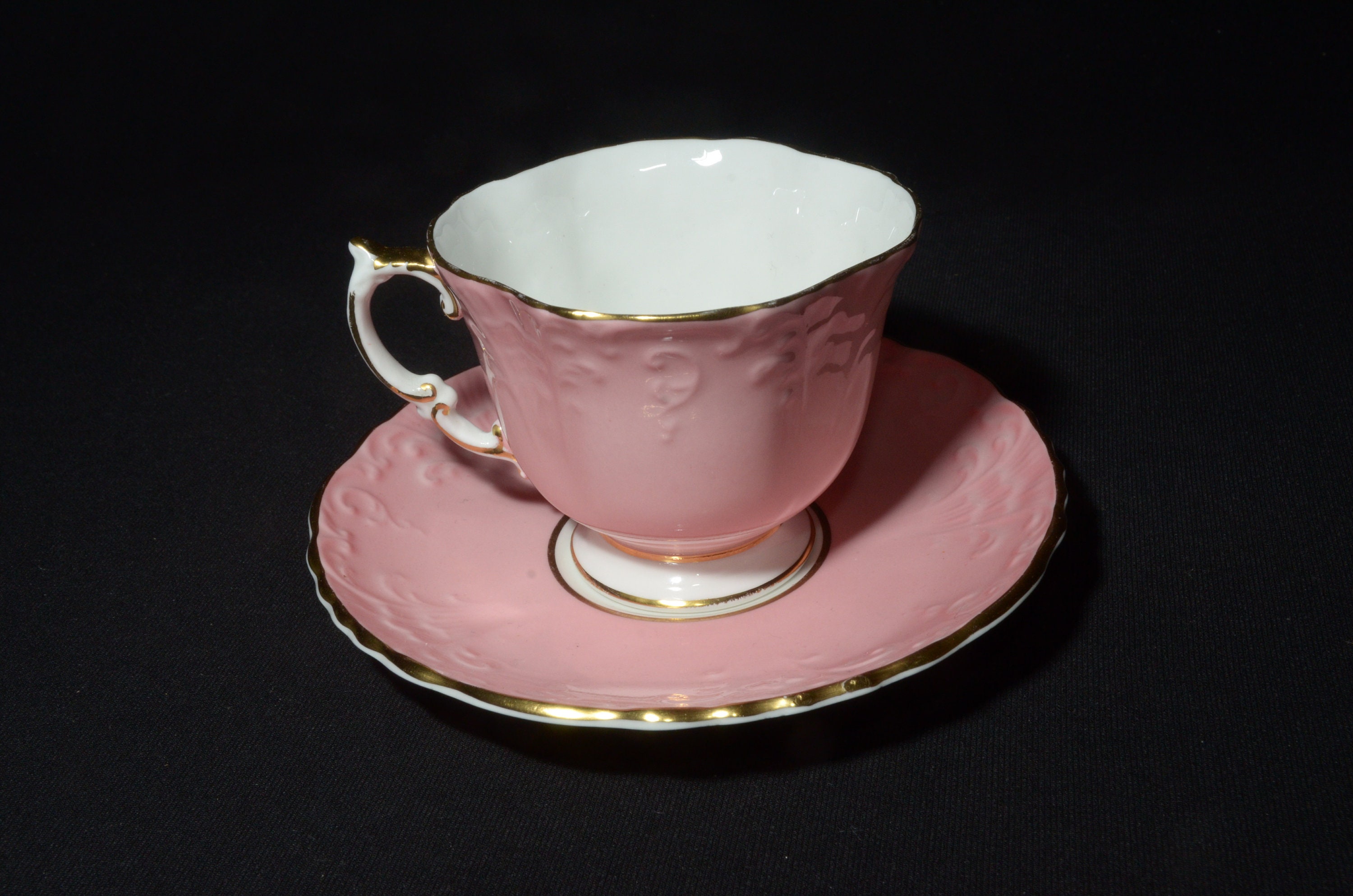Stunning AYNSLEY Pink Gold Teacup and Saucer Set Quatrefoil Square ...