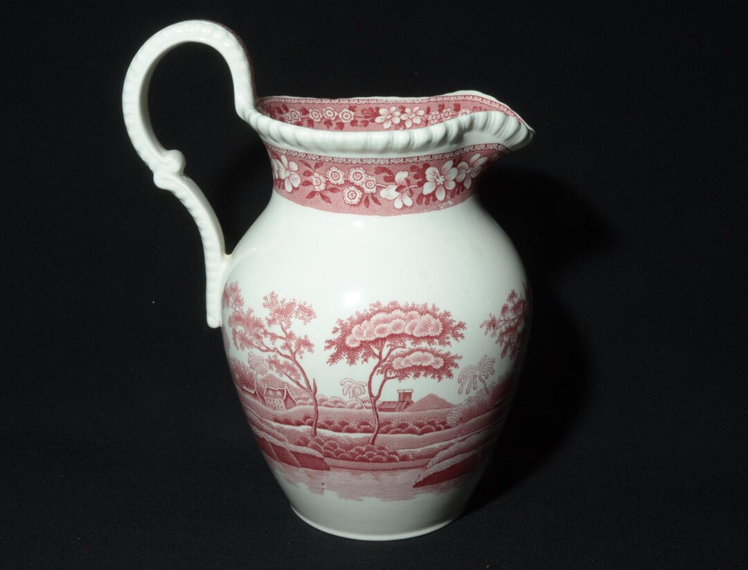 Copeland SPODE'S TOWER Pink Pitcher Jug Red Transferware 6.5" Tall Made ...