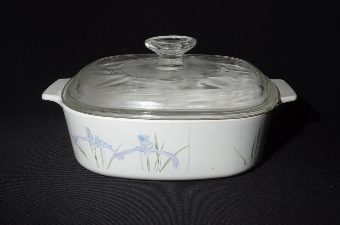 CORNING WARE Shadow Iris Casserole 2 Qt Glass Lid Covered Casserole Dish Pyroceramic Pyrex 2 ...