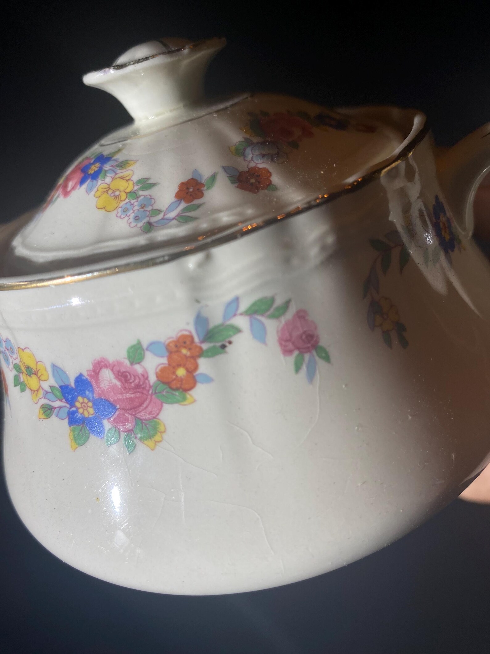 ALFRED MEAKIN Sugar Bowl Lid Covered Handled Floral Swag Multicolor ...