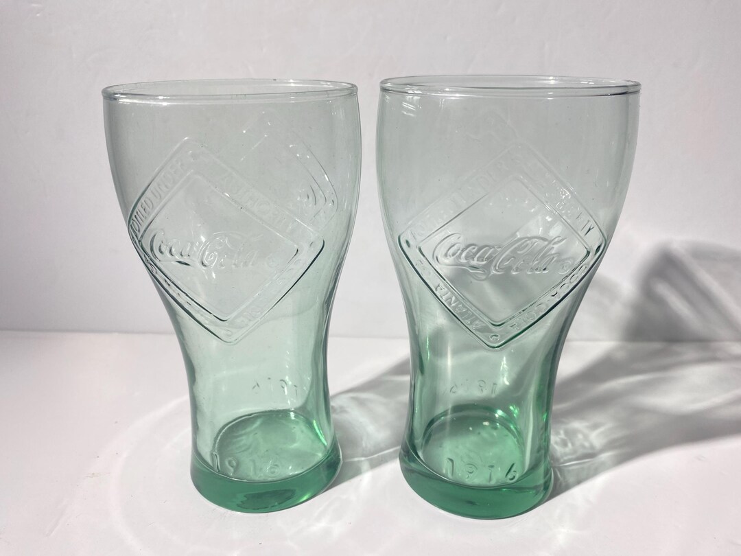 Set of 2 Coca Cola Glass Green Glass Cup Retro 1916 Style "atlanta Ga ...