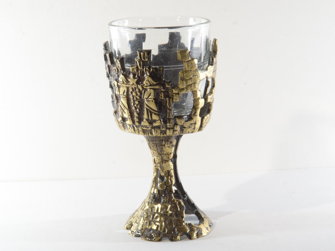 Vintage Shabbat Wine Goblet Metal and Original Duralex Glass Footed ...