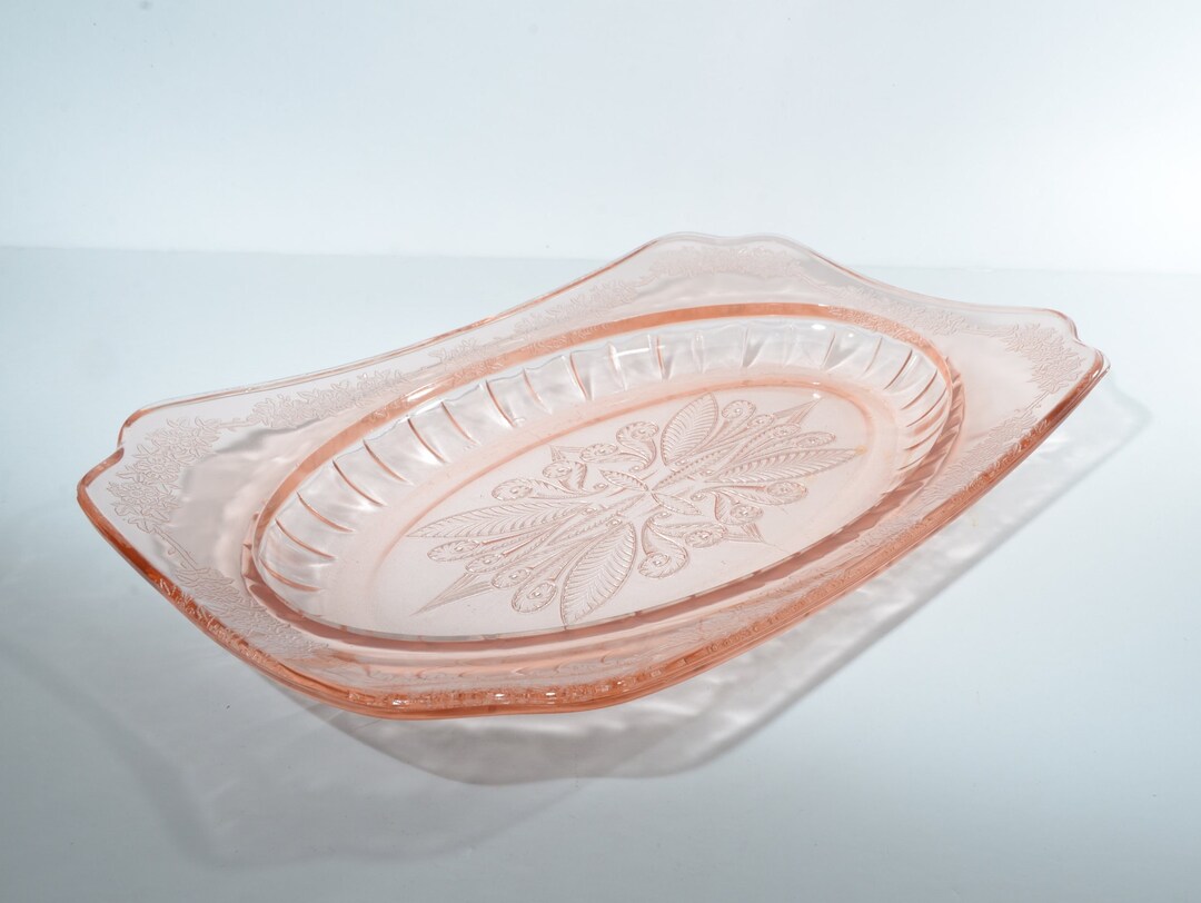 Jeannette Glass ADAM Pink Depression Glass Platter Rectangular 11 3/4 ...